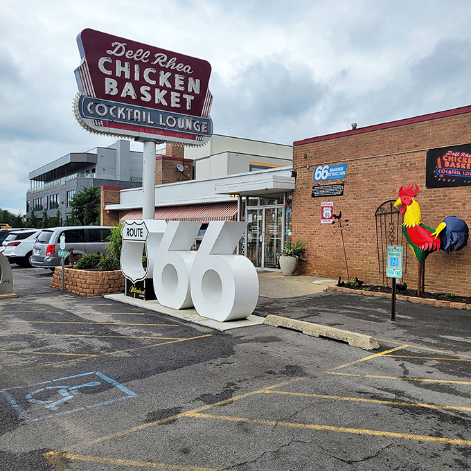 Route 66 meets comfort food heaven! Dell Rhea's iconic sign beckons road-trippers and locals alike, promising a journey through time and taste buds.