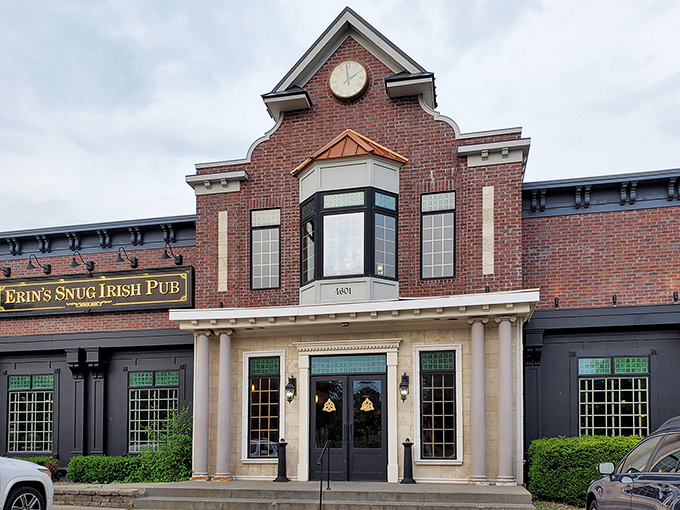 A slice of Ireland in the heart of Wisconsin! Erin's Snug Irish Pub's brick facade and charming clock tower transport you faster than you can say "top o' the morning."