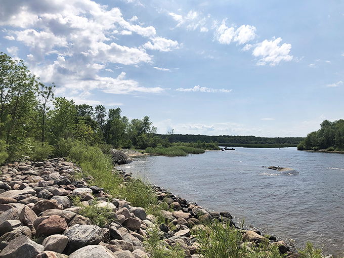 Nature's rocky shoreline: Where the water meets the wild. Zippel Bay's rugged beauty invites you to skip stones and contemplate life's big questions &ndash; like "How did I get sunburned in Minnesota?"