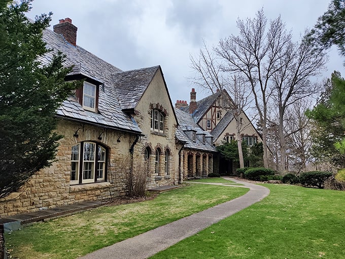 A storybook come to life! This Tudor-style mansion looks like it's waiting for a knight in shining armor to ride up the driveway.