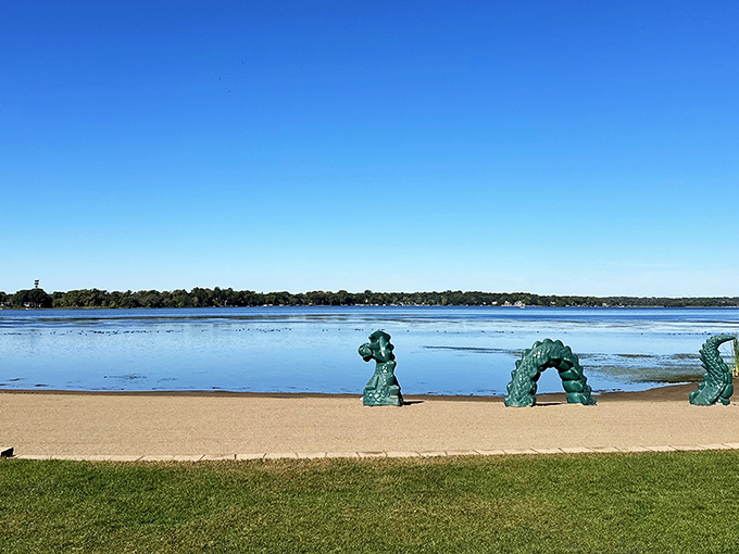 Who needs Nessie? Medicine Lake's got its own aquatic art show! These playful sculptures add a splash of whimsy to the serene shoreline.