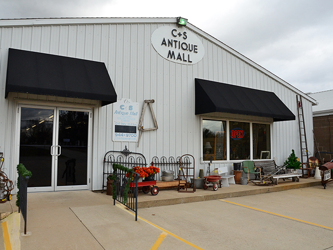 Welcome to C & S Antique Mall, where time travel is just a step away! This unassuming exterior hides a wonderland of vintage treasures waiting to be discovered.