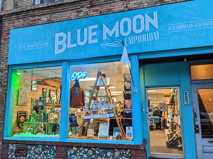 Step right up to the Blue Moon Emporium, where Wisconsin's creativity comes gift-wrapped! This vibrant storefront is like a beacon for the imagination-impaired.