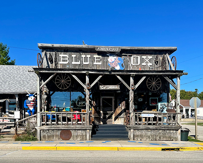 Welcome to the Blue Ox, where rustic charm meets culinary adventure! This weathered wooden facade has been inviting hungry travelers for over a century, proving that good taste never goes out of style.