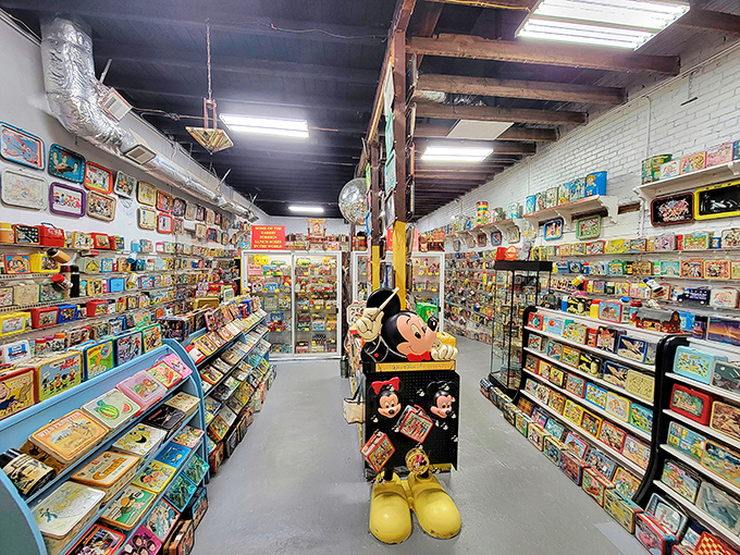 Step into a time capsule of childhood memories! This treasure trove of vintage lunch boxes is like a greatest hits album of pop culture nostalgia.