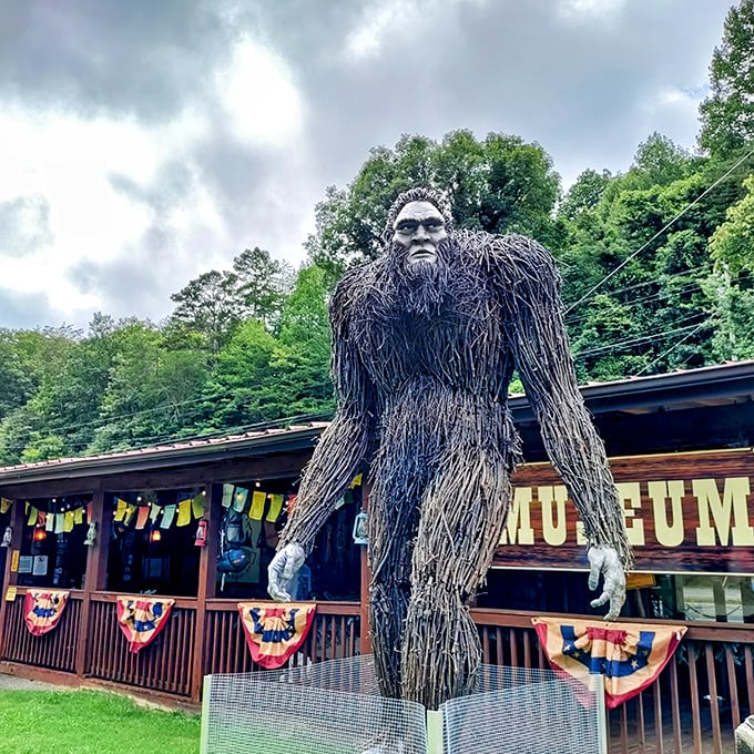 Step into Bigfoot's world! This rustic exterior beckons curious minds and adventurous souls to explore the mysteries within. Who knew Sasquatch had such great curb appeal?