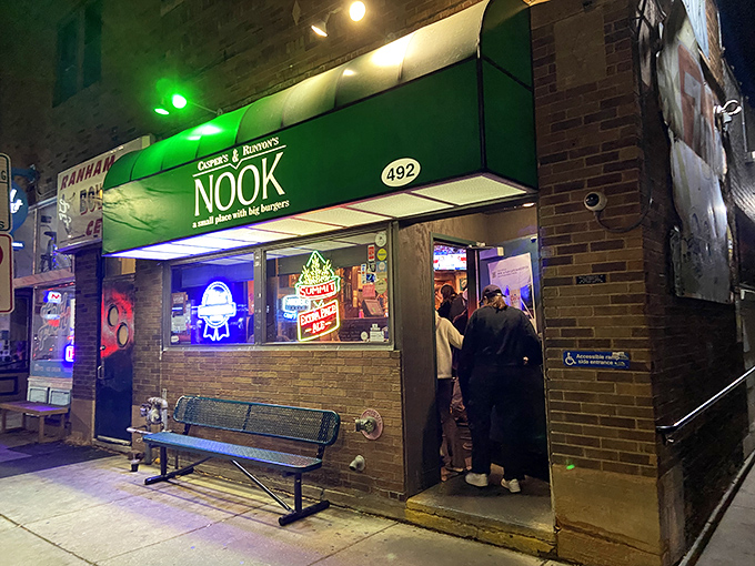 Welcome to burger paradise! The Nook's unassuming exterior hides a world of cheesy wonders within. It's like finding a treasure chest disguised as a brick building.