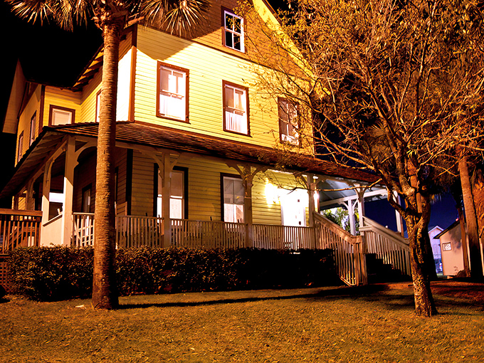 Sunshine by day, spooky by night! This cheery yellow Victorian holds more secrets than your grandma's recipe box.