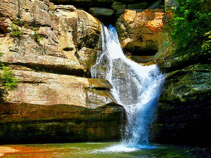 Nature's own waterslide! Cedar Falls cascades down rocky tiers, creating a spectacle that would make even the most jaded waterpark enthusiast green with envy.