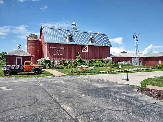 Red barns, blue skies, and endless possibilities! This isn't your grandpa's farm &ndash; it's a slice of Wisconsin heaven where wine flows and worries melt away.