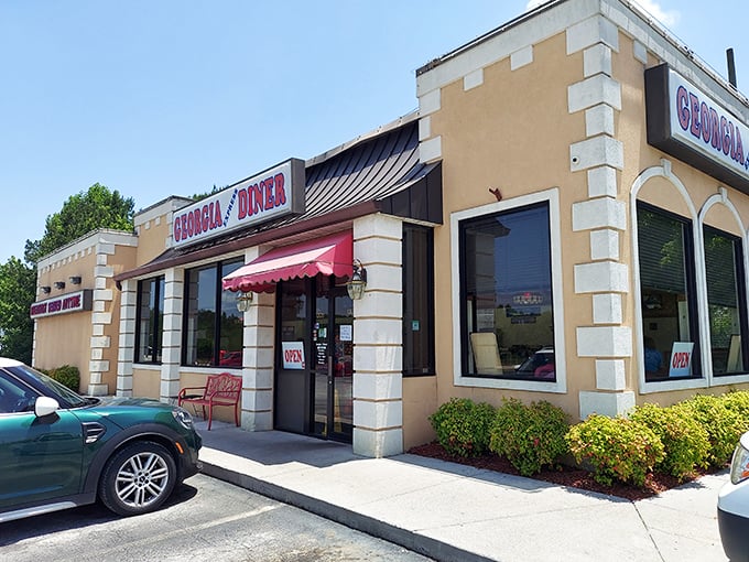 Welcome to breakfast paradise! The Georgia Express Diner's exterior promises a feast for the senses, with its inviting facade and classic diner charm.