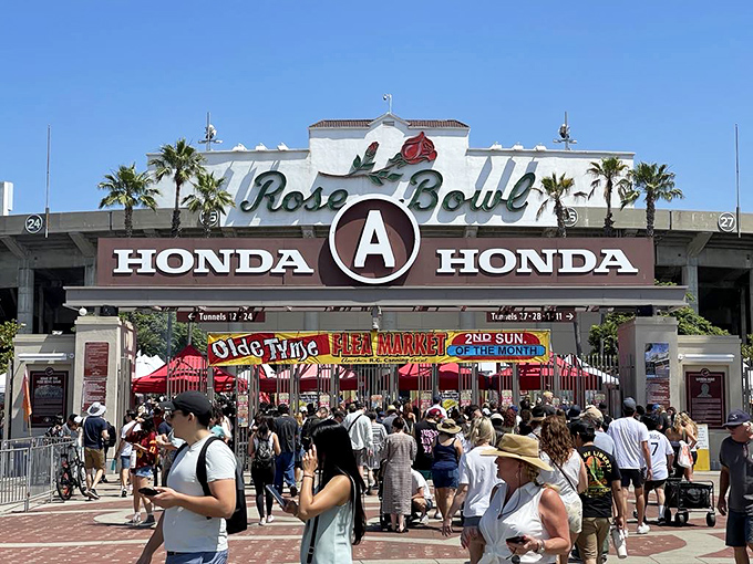 Step right up to the greatest show on Earth! The Rose Bowl Flea Market's vibrant entrance promises a treasure trove of wonders waiting to be discovered.