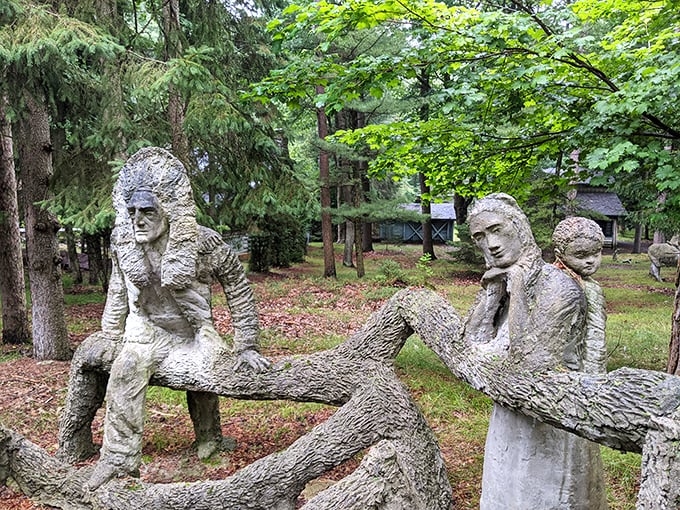 Welcome to Wonderland! This rustic gate invites you into a world where trees whisper secrets and concrete comes to life. Alice would feel right at home here.
