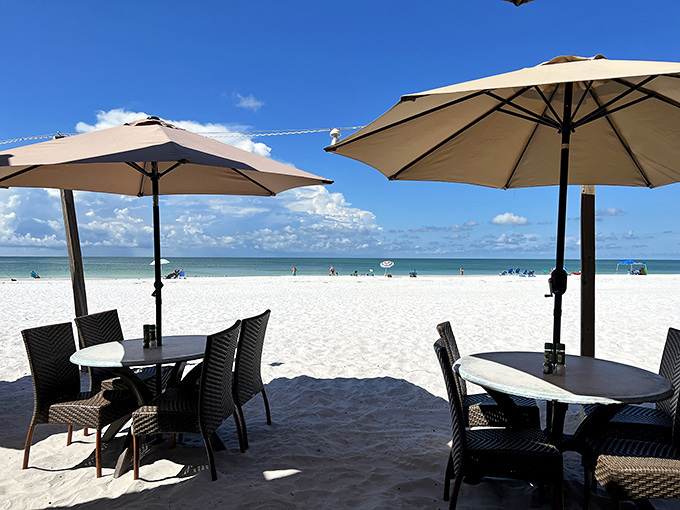 Paradise found! Imagine dining with your toes in the sand, the Gulf of Mexico stretching out before you like nature's own IMAX screen.