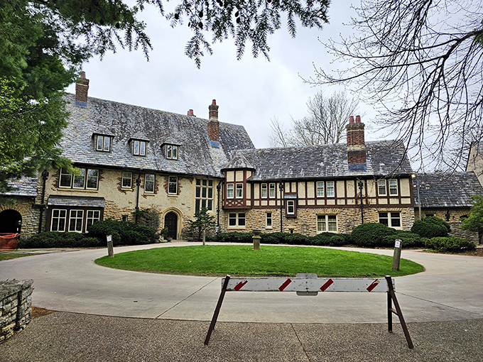 A storybook come to life! This Tudor-style mansion looks like it's waiting for a knight in shining armor to ride up the driveway.