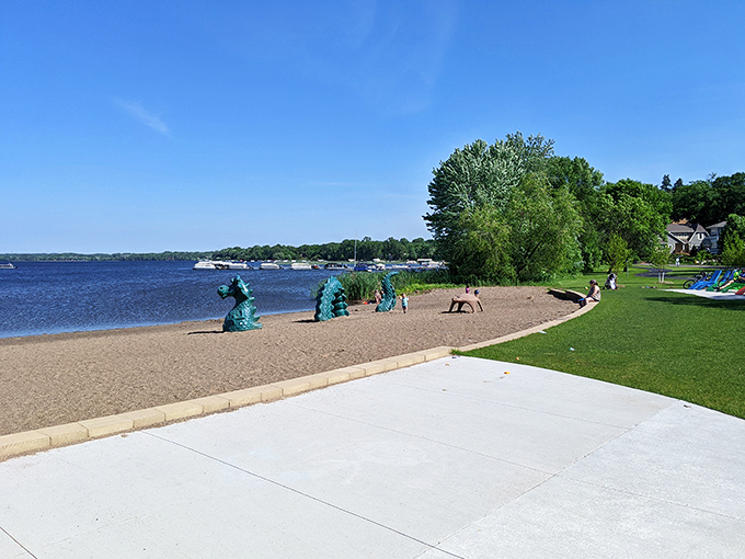 Who needs Nessie? Medicine Lake's got its own aquatic art show! These playful sculptures add a splash of whimsy to the serene shoreline.