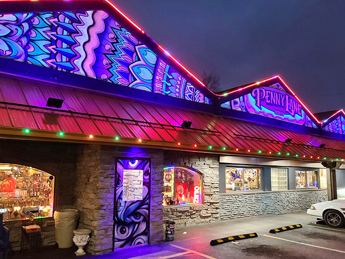 Psychedelic dreams come alive! Penny Lane's exterior is a neon-drenched wonderland that would make even the Beatles say, "Lucy in the Sky with Diamonds" has nothing on this.
