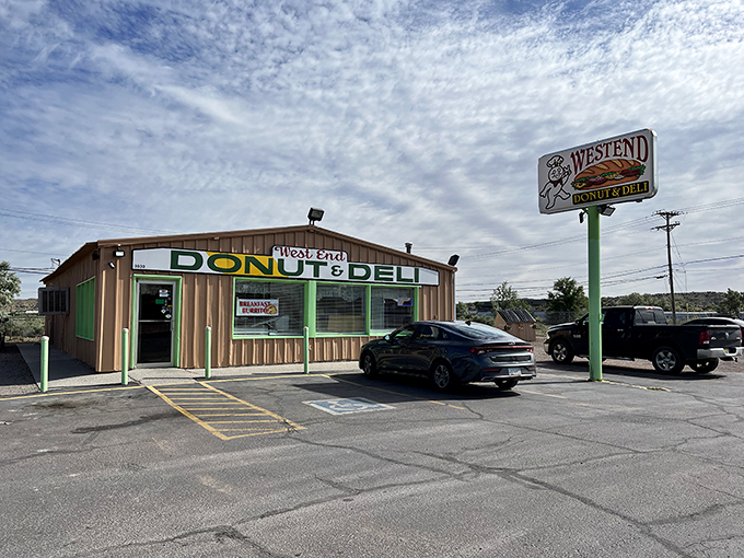 A donut lover's dream come true! This unassuming exterior hides a world of sugary delights waiting to be discovered.