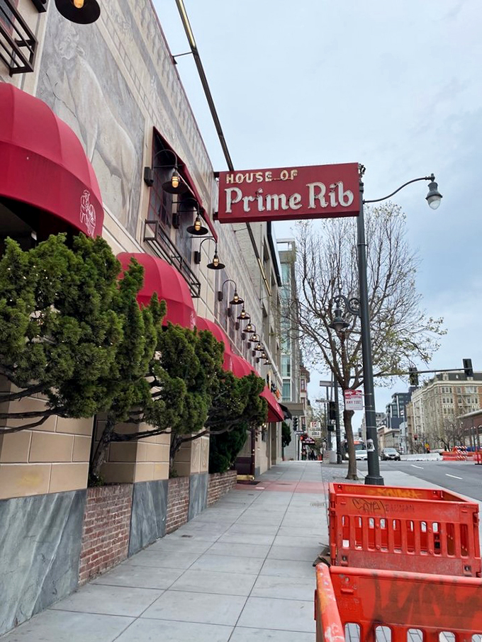 A red carpet welcome for your taste buds! This iconic facade promises a journey into prime rib paradise, where meat dreams come true and diets go to die.