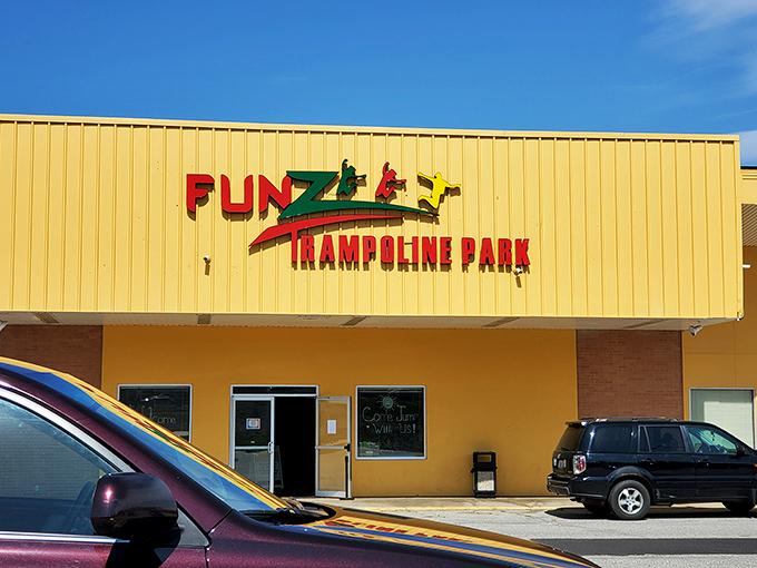 Welcome to FunZ, where childhood dreams come to life! This vibrant yellow facade promises a world of bouncy adventures inside.