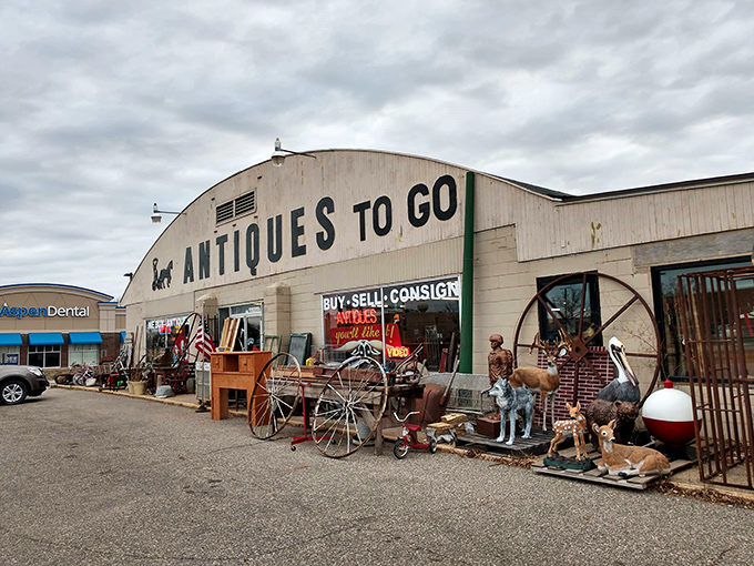 Step right up to the time machine! Antiques To Go's weathered exterior promises a treasure trove of memories waiting to be rediscovered inside.