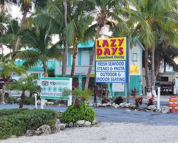Welcome to paradise! Lazy Days Restaurant's exterior promises a laid-back vibe and ocean breezes that'll make you forget all about your inbox.