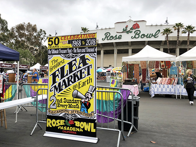 Step right up to the greatest show on Earth! The Rose Bowl Flea Market's vibrant entrance promises a treasure trove of wonders waiting to be discovered.
