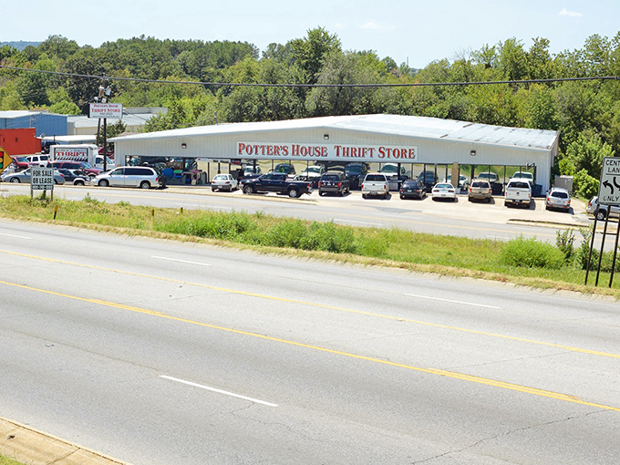 Welcome to Potter's House Thrift, where one person's castoffs become another's treasure trove. This unassuming exterior hides a world of wonders waiting to be discovered.
