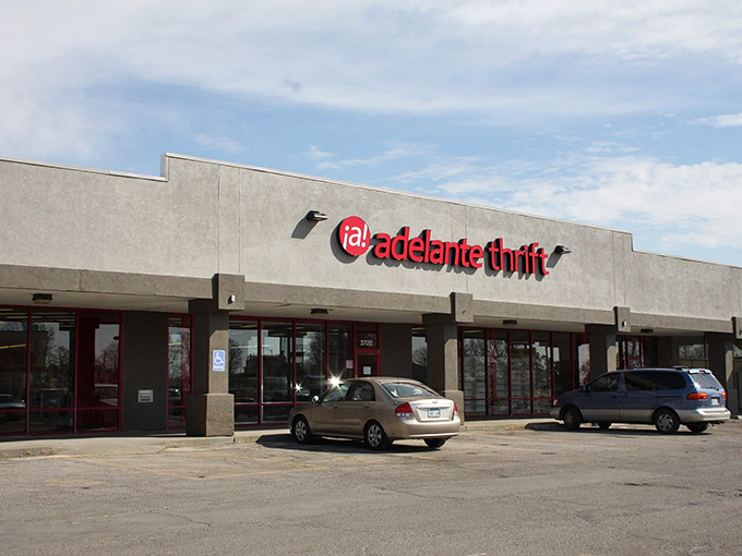 "&iexcl;Adelante!" It's not just a name, it's an invitation to adventure. This thrift store's exterior promises treasures waiting to be discovered inside.