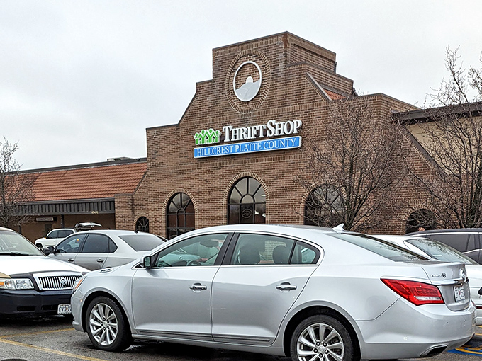 Welcome to bargain heaven! Hillcrest Thrift Shop's brick facade promises treasures within, like a modern-day Ali Baba's cave for the budget-conscious adventurer.