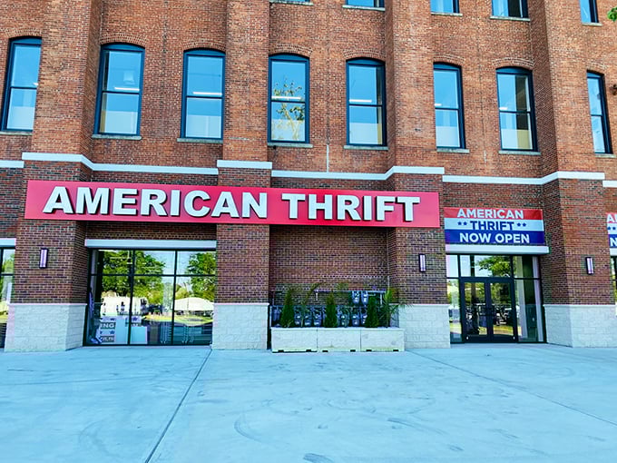 Welcome to the brick-and-mortar wonderland of American Thrift! This unassuming facade hides a treasure trove that would make Indiana Jones jealous.