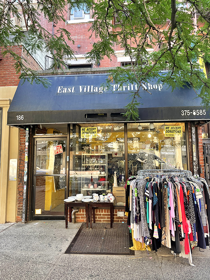 Welcome to the East Village Thrift Shop, where fashion dreams come true without breaking the bank. This unassuming storefront is a portal to sartorial adventures!