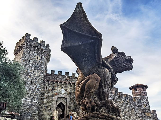 A fairytale come to life! Castello di Amorosa stands proudly against the Napa Valley sky, its stone walls and towers a testament to one man's Italian dream.