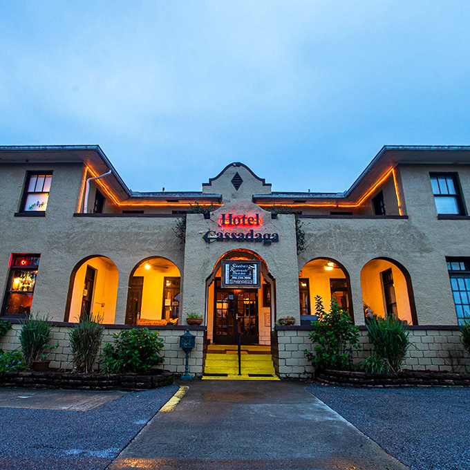 Welcome to the Twilight Zone... I mean, Hotel Cassadaga! This Spanish Colonial Revival facade is like a portal to another dimension.