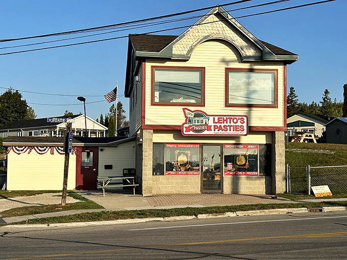 Welcome to pasty paradise! Lehto's charming exterior promises a taste of Upper Peninsula tradition, with a side of small-town charm.