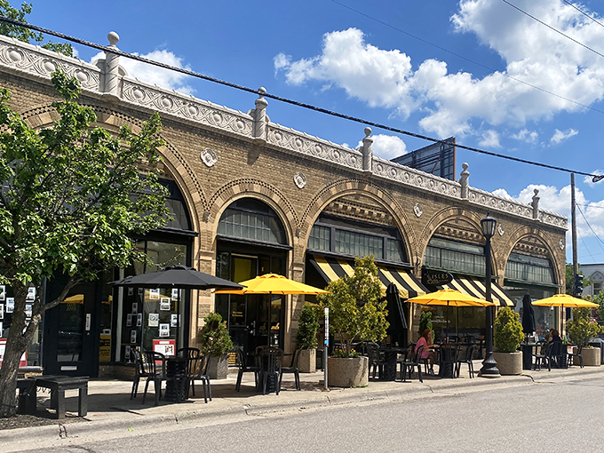 A slice of architectural heaven! This charming brick facade houses more than just baked goods&mdash;it's a portal to pastry paradise.