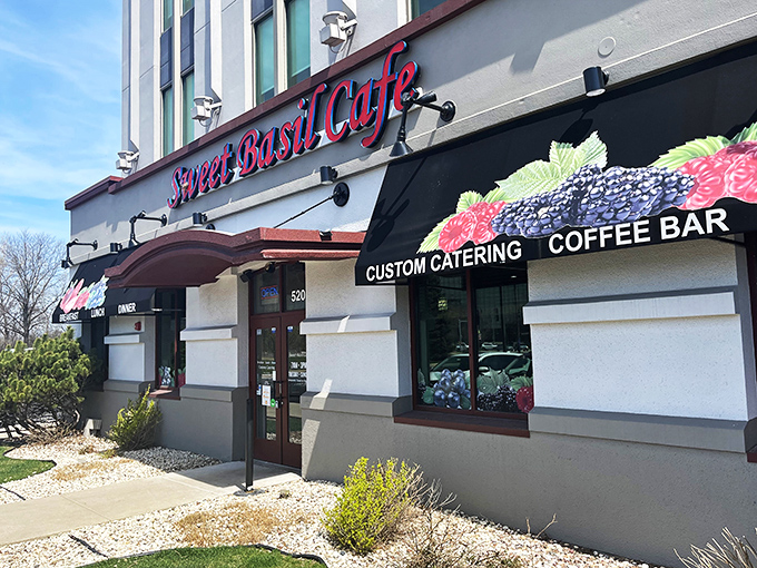 Sweet Basil Cafe: Where comfort food dreams come true! This unassuming exterior hides a world of flavor that'll make your taste buds do a happy dance.