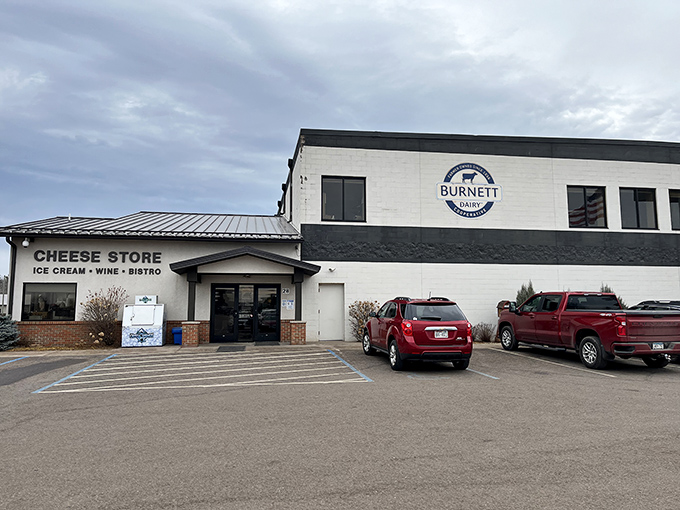 Welcome to cheese paradise! Burnett Dairy's exterior promises a world of dairy delights, standing proud like a beacon of hope for cheese lovers everywhere.