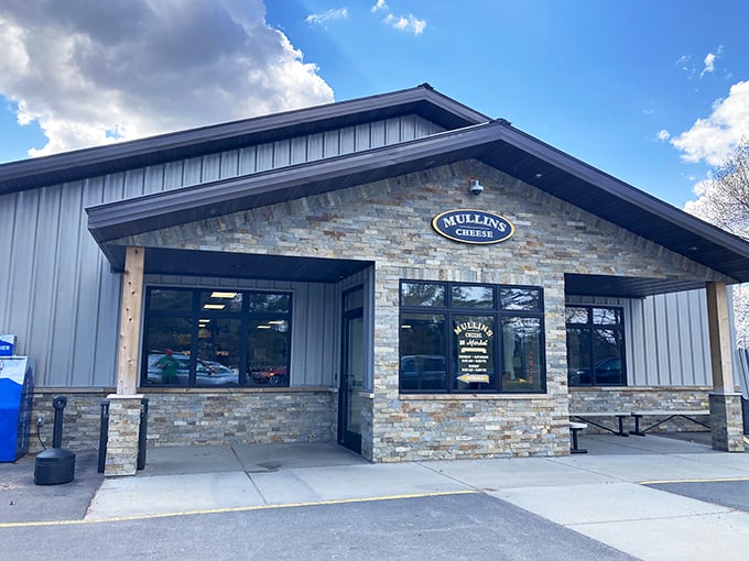Welcome to cheese paradise! Mullins Cheese's unassuming exterior hides a world of dairy delights, like Clark Kent concealing Superman's cape.