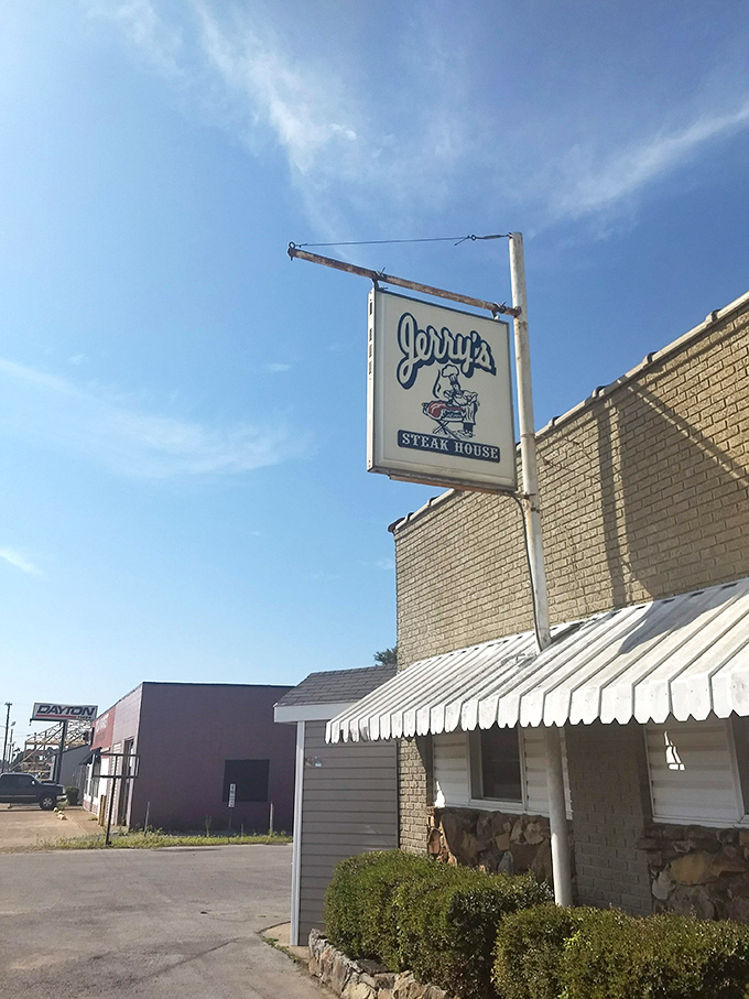 Welcome to beef paradise! Jerry's Steak House stands proud, a beacon of hope for hungry carnivores everywhere.