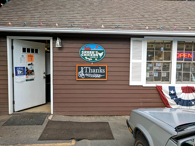 A humble facade that hides a treasure trove of flavor. This unassuming building is where fried chicken dreams come true. 
