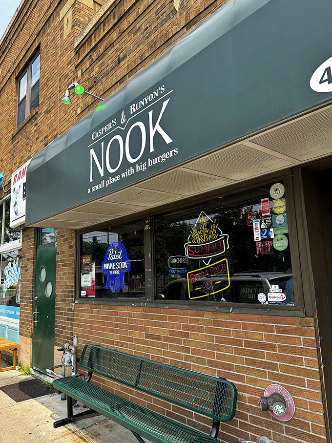 Welcome to burger paradise! The Nook's unassuming exterior hides a world of cheesy wonders within. It's like finding a treasure chest disguised as a brick building.