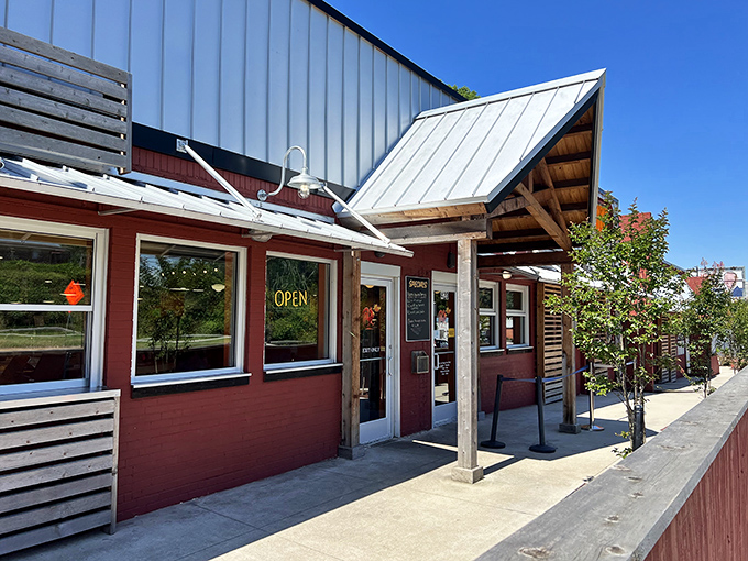 A fiery rooster guards the entrance, promising a clucking good time. Rocky's Hot Chicken Shack's exterior is as inviting as a Southern front porch on a summer evening.