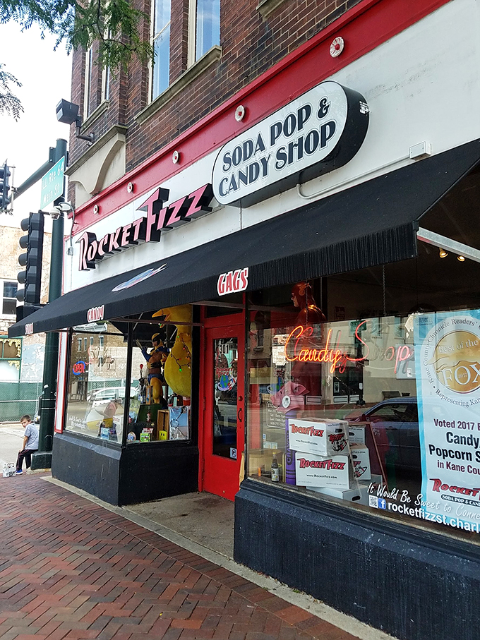 Step right up to the sweetest show in town! Rocket Fizz's vibrant storefront promises a sugar-coated adventure that'll make your inner child do backflips.