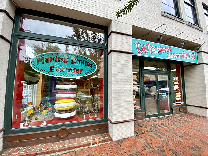 A sweet siren's call! Wicked Whoopies beckons with its playful storefront, promising a whimsical world of whoopie pies within.