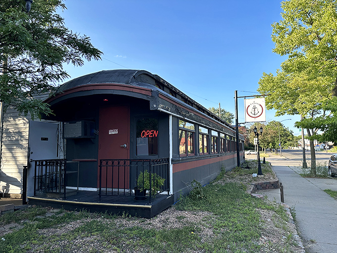 All aboard the flavor express! Tori's converted railcar exterior promises a journey for your taste buds, no ticket required.