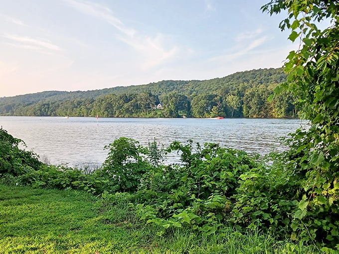 Nature's jackpot! A rainbow arches over Haddam Meadows, turning fishing rods into magic wands. Who needs a pot of gold when you've got this view?