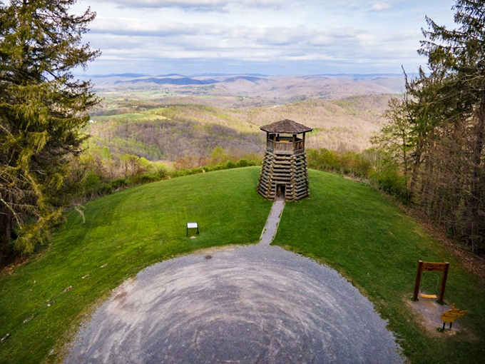A tower with a view! This lookout spot at Droop Mountain is like nature's version of a penthouse suite.