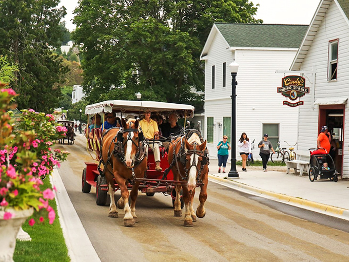 Step back in time! Mackinac Island's Main Street is a horse-drawn parade of nostalgia, where fudge shops and flower baskets compete for your attention.