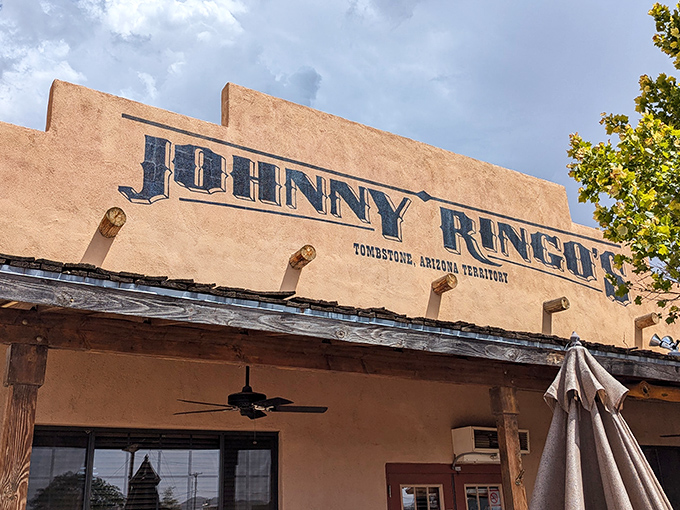 Howdy, partner! Johnny Ringo's beckons like a mirage in the desert, promising cold drinks and Wild West charm.